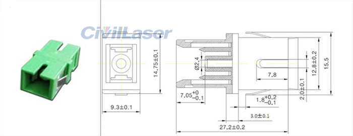 SC APC Fiber Optic Adapter Single Core Green Plastic Flange
