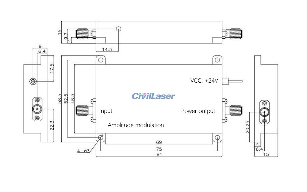 10-300MHz AOM Broadband RF Power Amplifier For Free Space Acousto-Optic ...