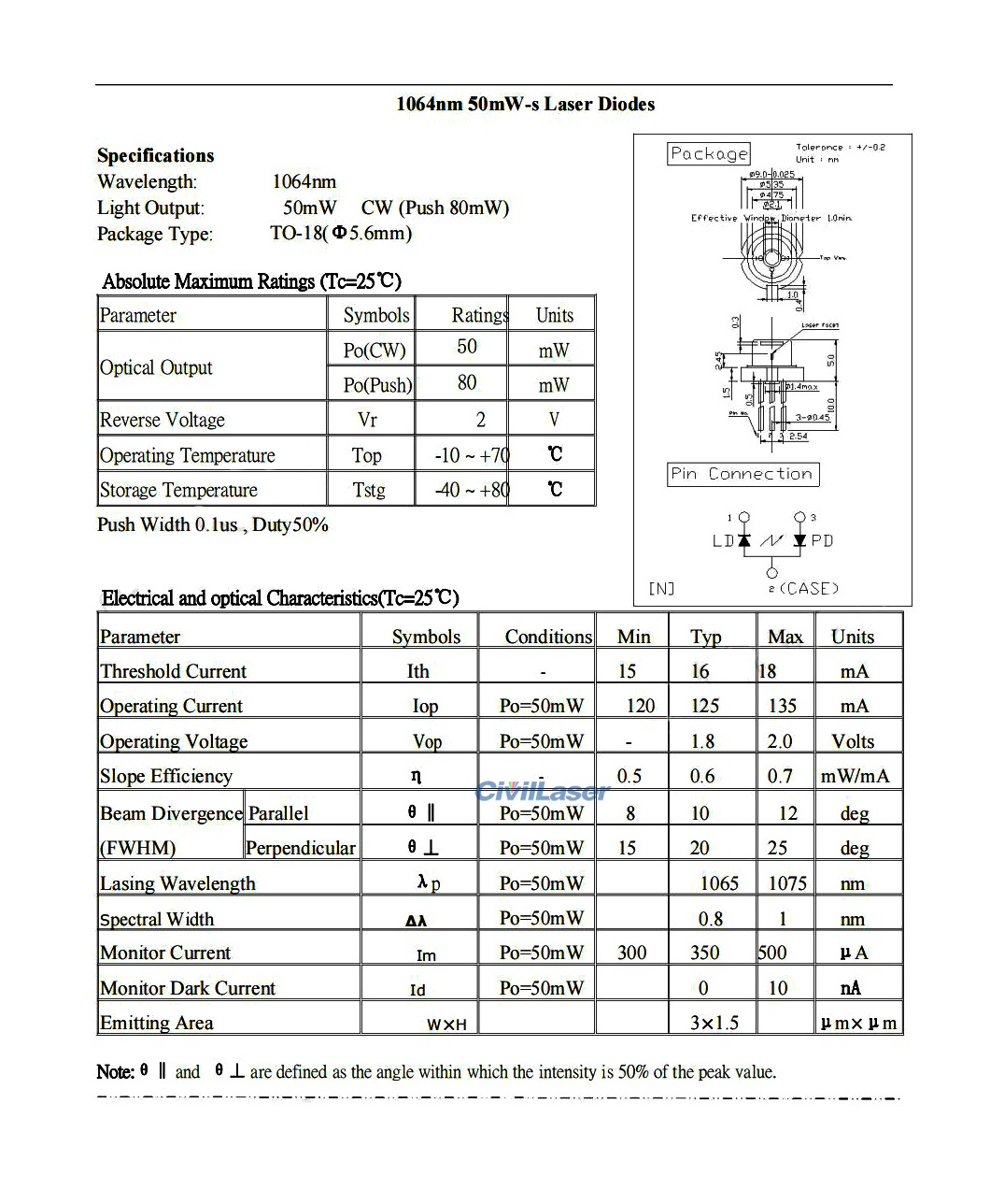 1064nm 50mW Laser Diode IR Laser Module Diode With PD TO18 Φ5.6mm Package