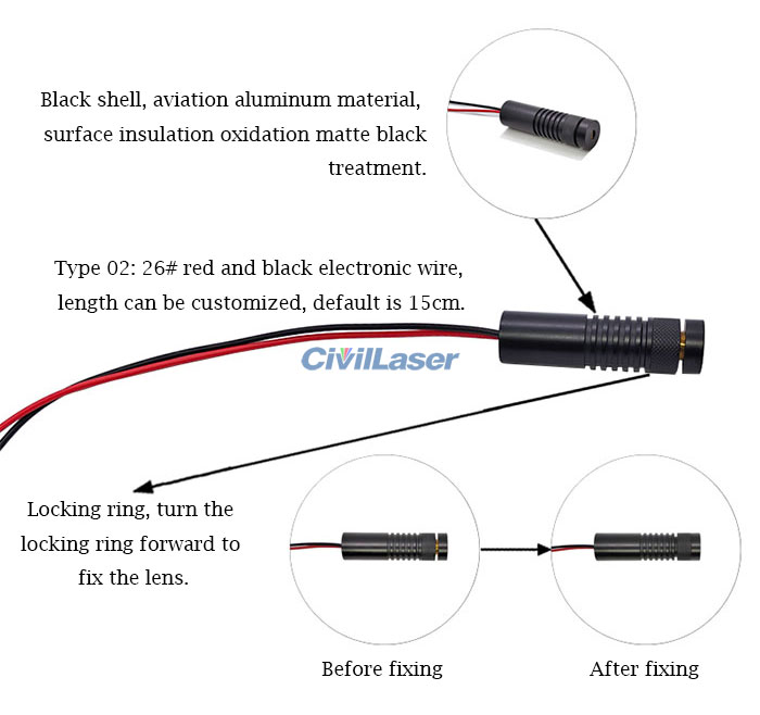 520nm 35mW Focus Adjustable Laser Module Green Line Laser Locator Φ16X60mm