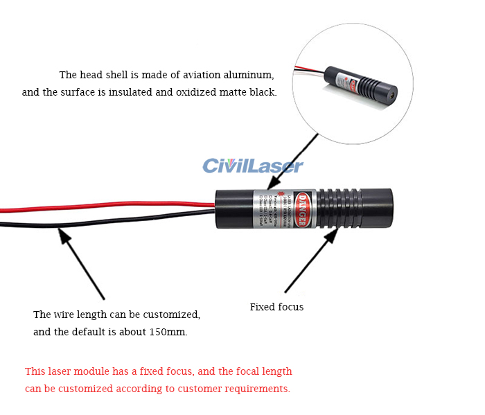 12V 24V 650nm 30mW~250mW Red Line Laser Diode Module Φ16X70mm