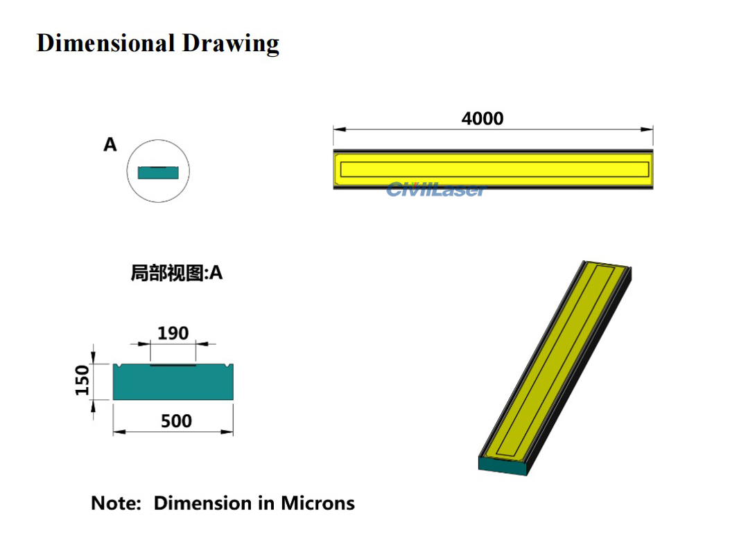 976A-190-25-4-SE 976nm 25W Laser Chip 190μm Emission Width 4mm Cavity ...