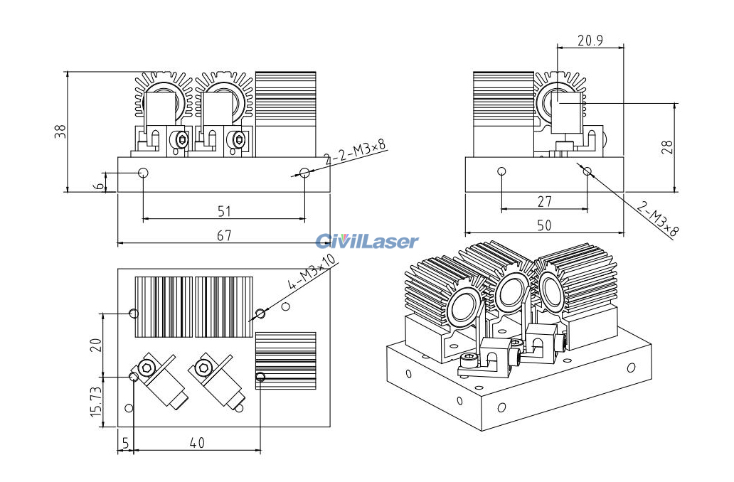 638nm 180mW 505nm 200mW 450nm 620mW RGB 1W Synthetic White TTL Laser Module