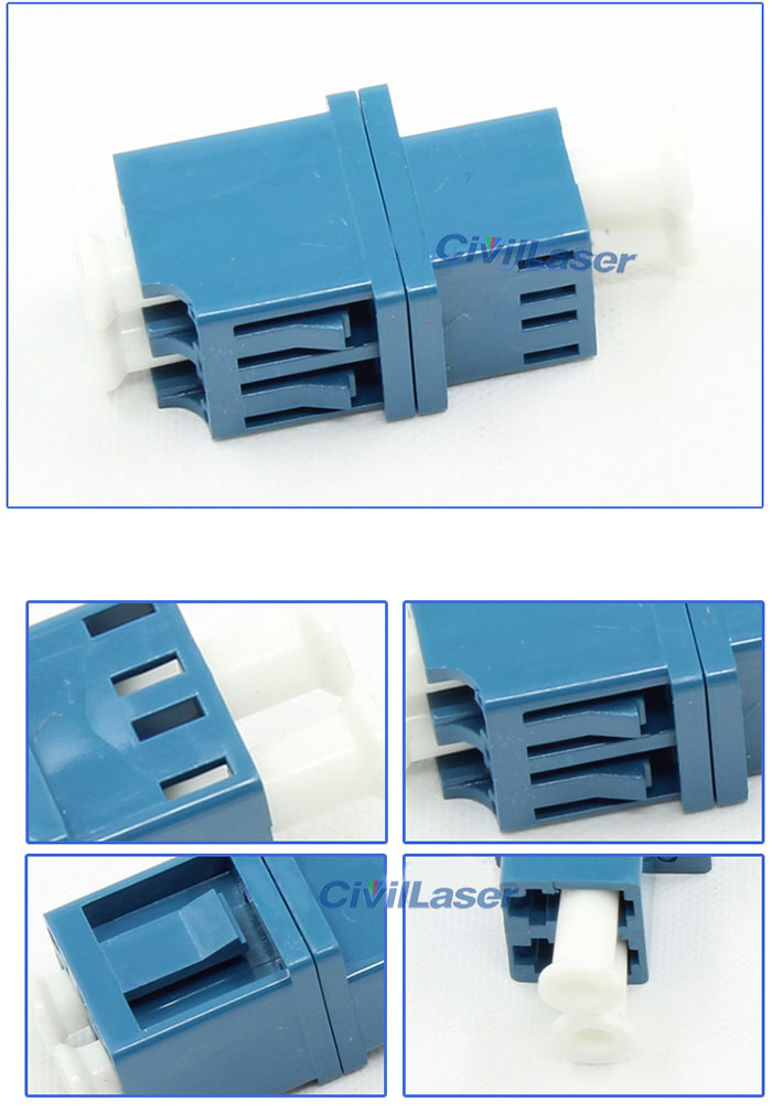 LC Single Mode Double Core Integrated Type Blue Fiber Optic Adapter