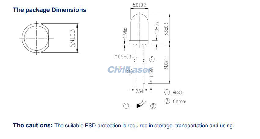 300nm~1200nm 3mm Blue Plastic Silicon PIN Photodiode Plastic Package
