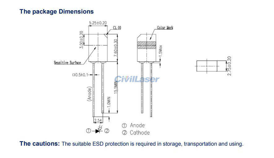 300nm~1200nm 3mm Side Look Blue Plastic Si PIN Photodiode Plastic Package