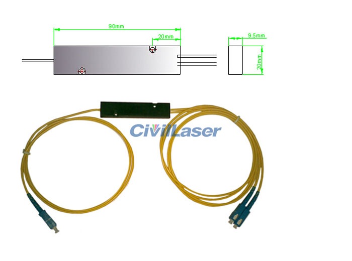 Single Mode FBT Fiber Optic Splitter 1/2 Without connector