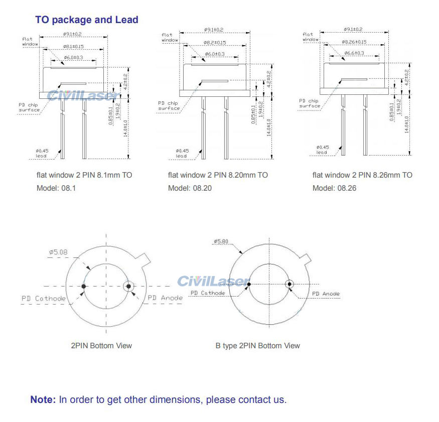 400nm~1100nm 3.2mm Si PIN Photodiode TO5 Package Can Coupling Fiber