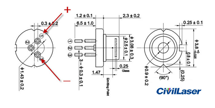 Laser diode SLD3239VFR CW180mW 405nm blue-violet 3.8mm