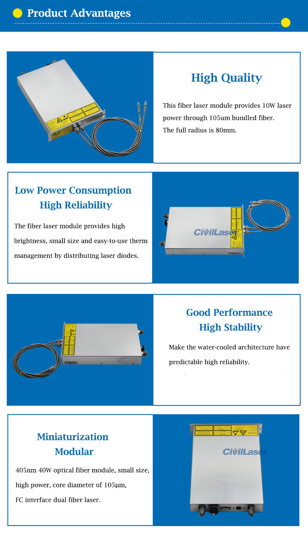 405nm 40W 2*20W High Power Dual Fiber Laser for CTS Printing