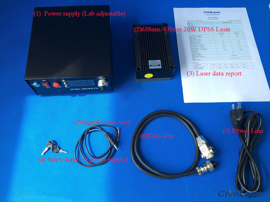 638nm 2W High power Red Semiconductor Laser with power supply