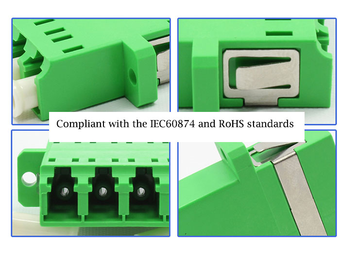 LC Integrated Type Single Mode Four Core Green Plastic Fiber Optic Adapter