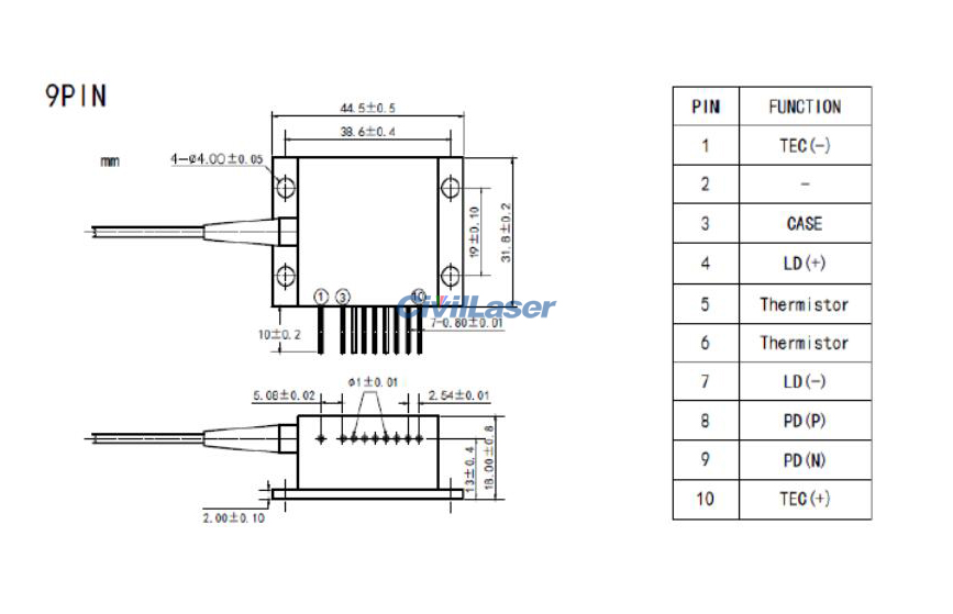 808nm 8W High Power IR Fiber Laser 9-Pin Pigtail Laser with PD