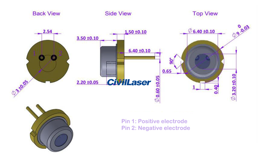 905nm 225W Infrared Poweful Laser Diode TO9 Package 905E-300-225-0.75-TO