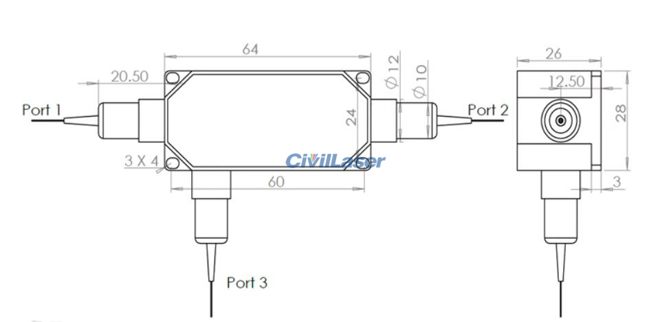 980nm 3-Ports SM/PM Fiber Optic Circulator Low Insertion Loss Circulator
