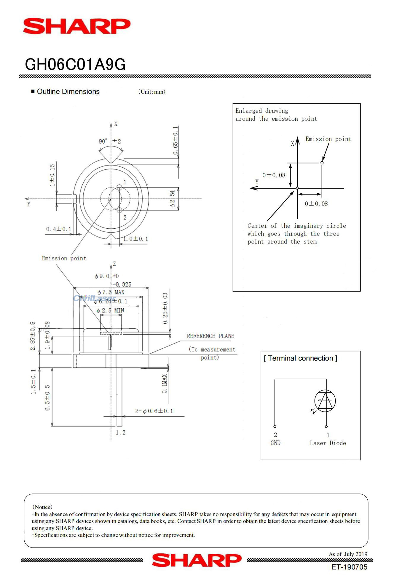 Sharp 640nm 1200mW Red Laser Diode GH06C01A9G TO5 Package