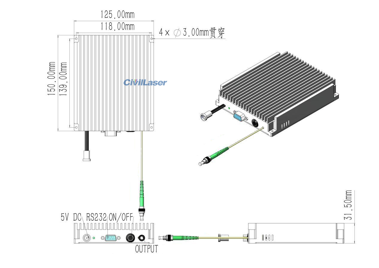 1550nm 400mW DFB Fiber Laser LineWidth 1MHz FL-1550-1M-400-SM-M31 ...