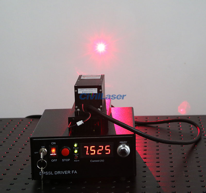 671nm 800mW Red DPSS Laser System CW/TTL/Analog Modulation