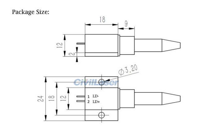 450nm 3W 2-pin Pigtailed Laser Diode High Power Blue Laser