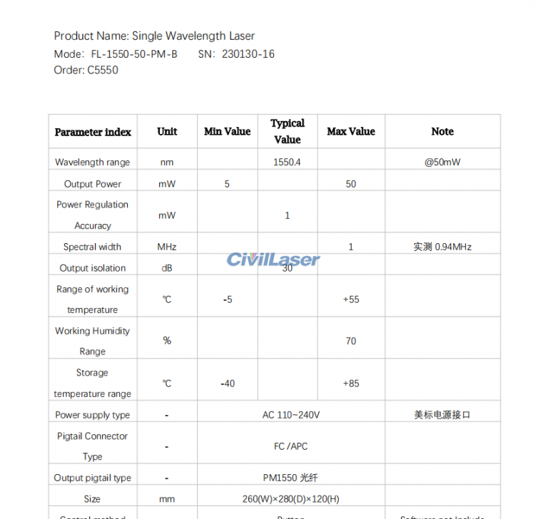 1550nm Narrow Line-width DFB Laser PM1550 Fiber Output – Laser ...